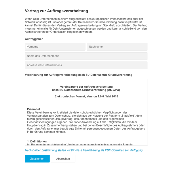 Abschluss des Vertrages zur Auftragsverarbeitung nach DSGVO